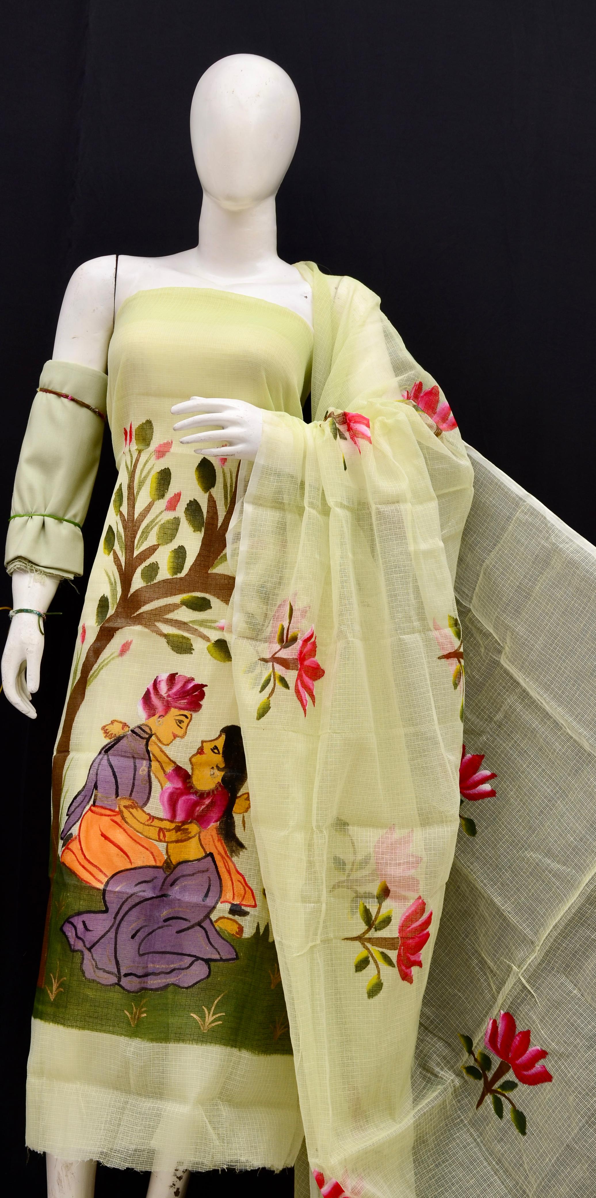 Rajasthani Kota Hand Painted Suit Design - Pale Yellow Color | Trend In ...