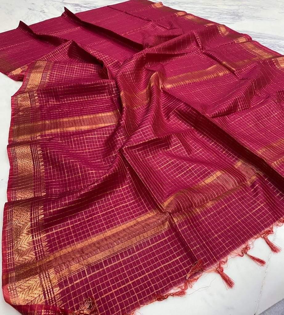 Bhagalpuri Maheshwari Cotton Silk Mini Checks Zari Woven Saree - Winis ...